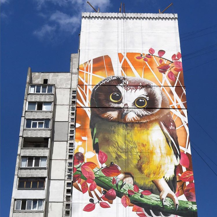 Gigantic Mural of a Beautiful Owl in Ukraine - Adventures of Yoo